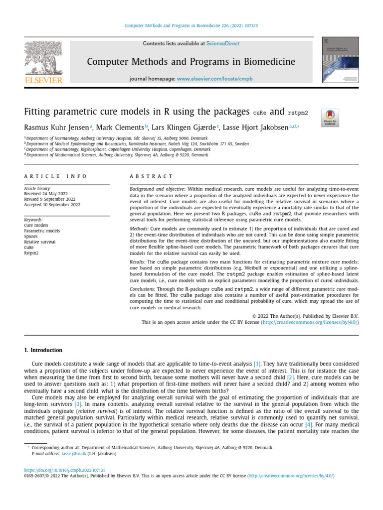 Fitting Parametric Cure Models in R Using The Packages Cure and rstpm2 ...