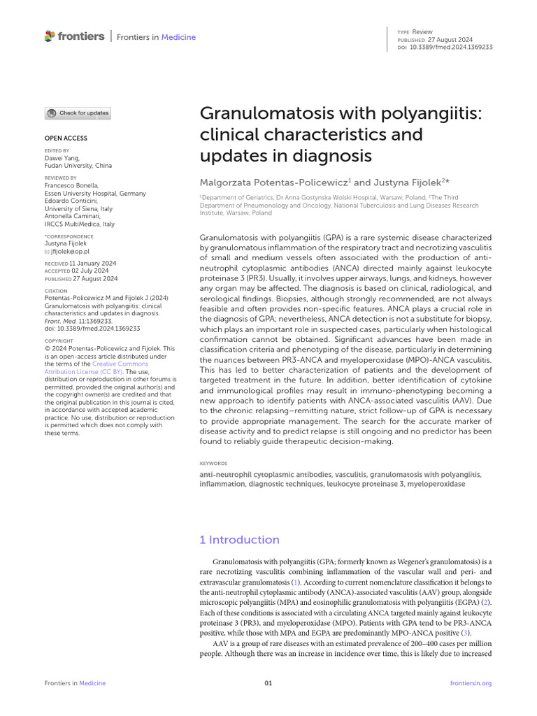 Granulomatosis With Polyangiitis Clinical Characteristics and Updates | PDF