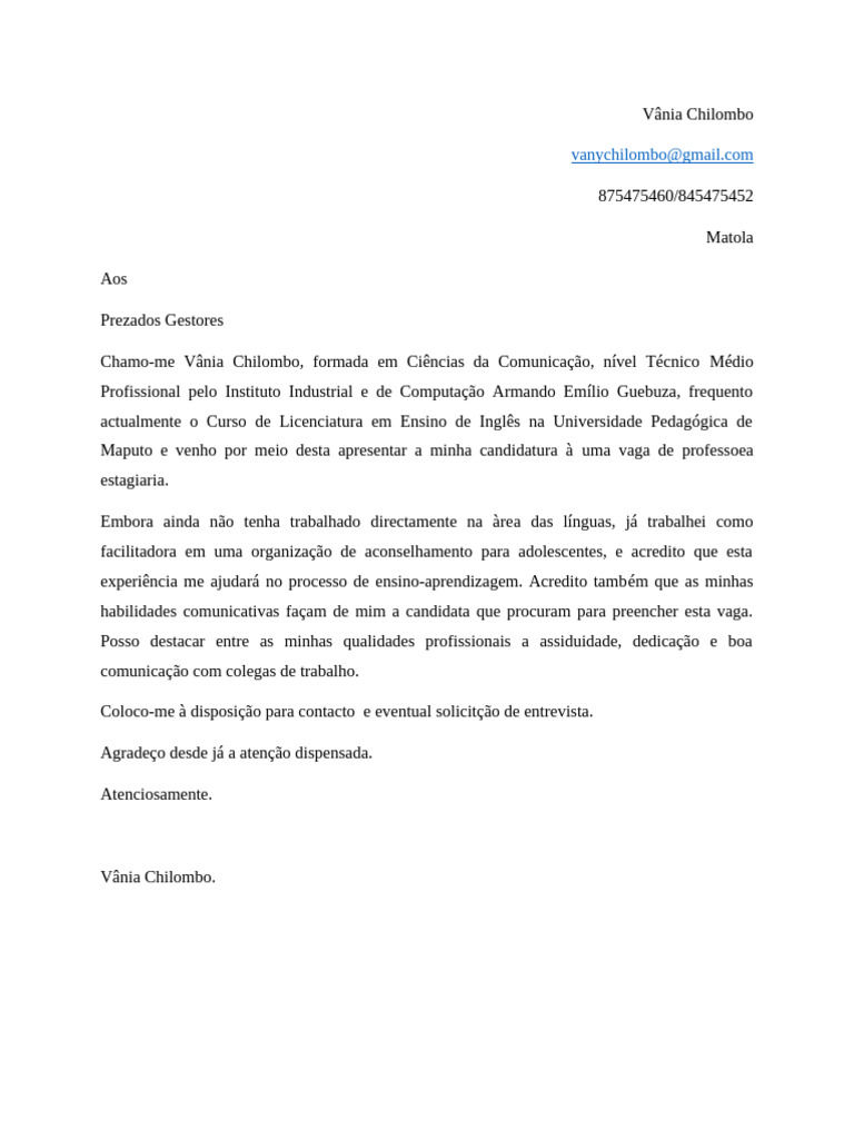 Carta de Candidatura | PDF