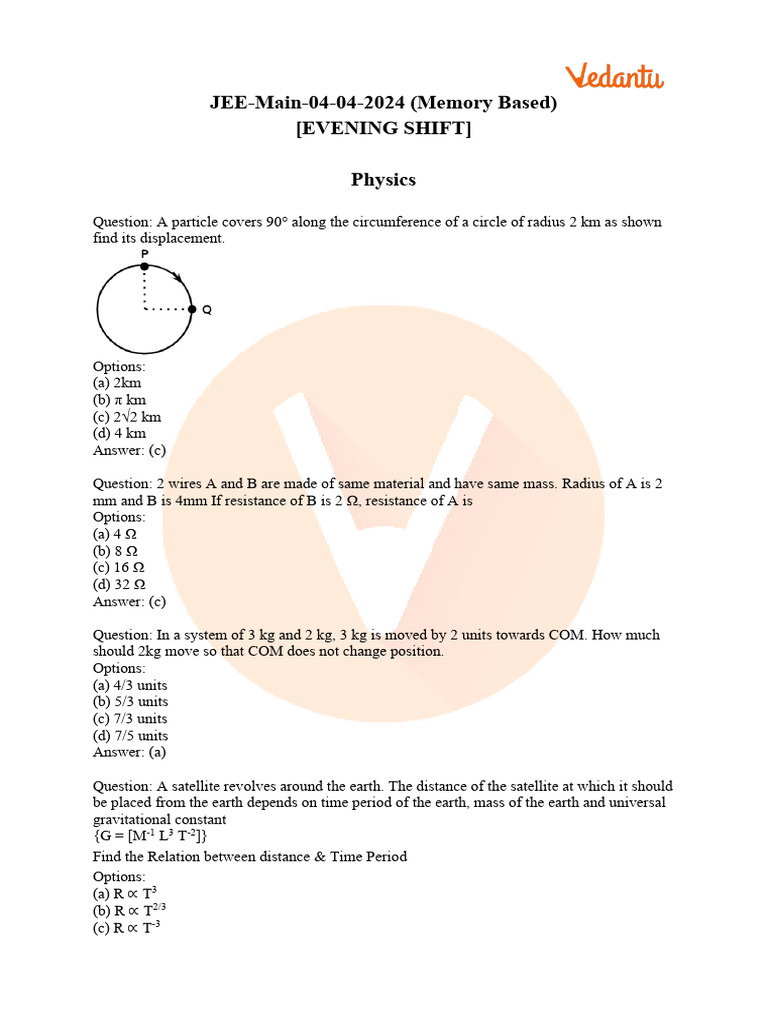 JEE Main 2024 (April 4 Shift 2) Physics Question Paper With Solutions ...