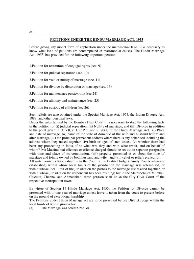 Hindu Marriage Act Petitions Guide | PDF | Alimony | Divorce