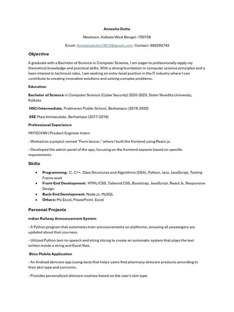 Annesha (Resume) | PDF
