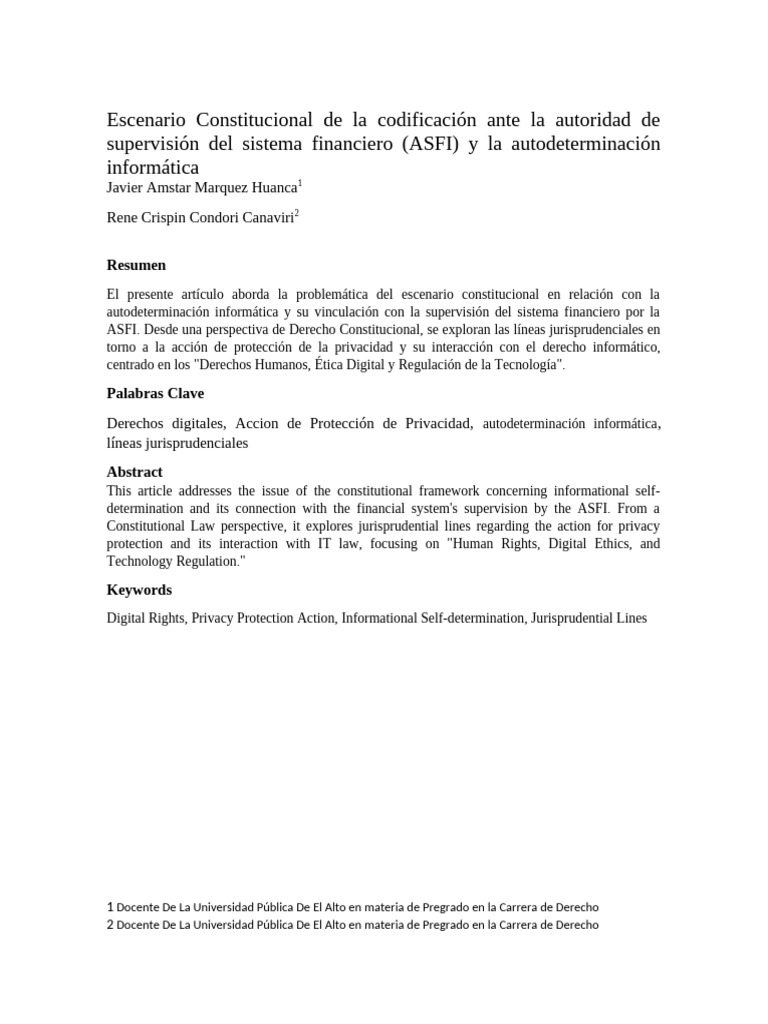 Escenario Constitucional de La Codificación Ante La Autoridad de Supervisión Del Sistema ...