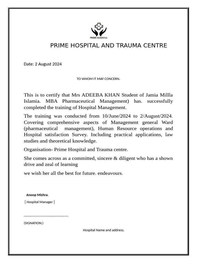 Hospital Certificate | PDF