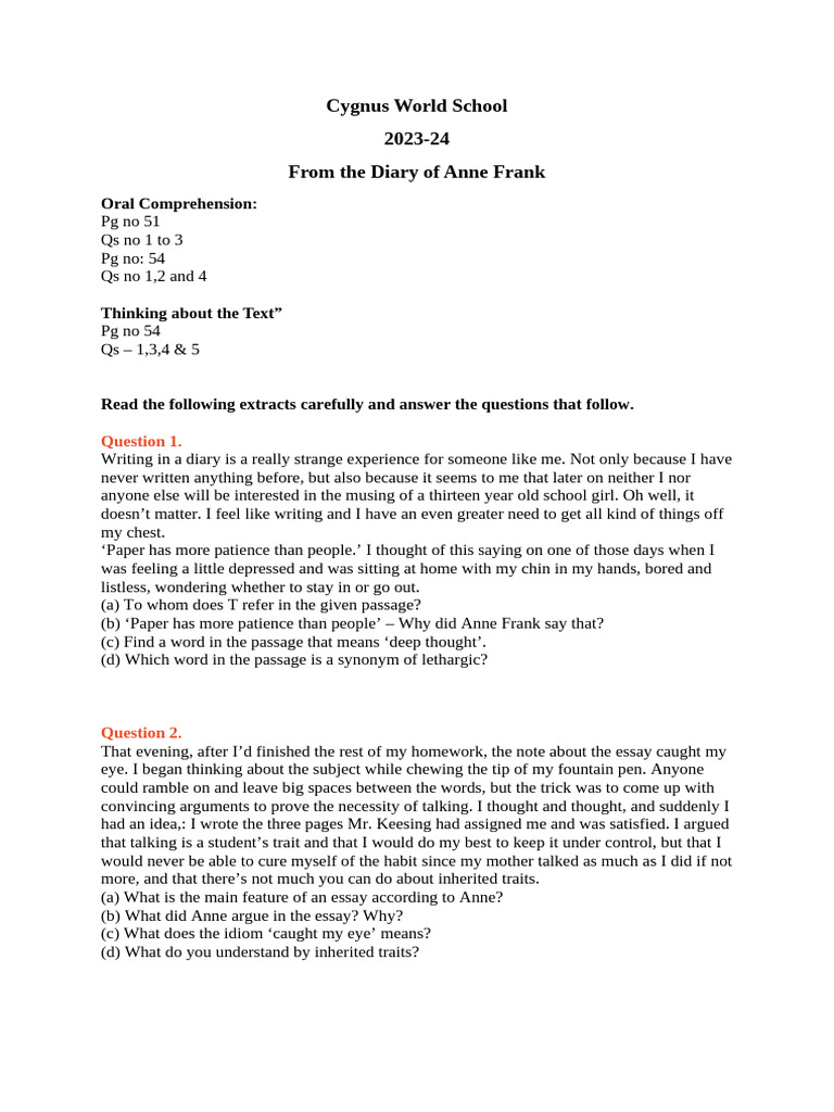 From The Diary of Anne Frank | PDF