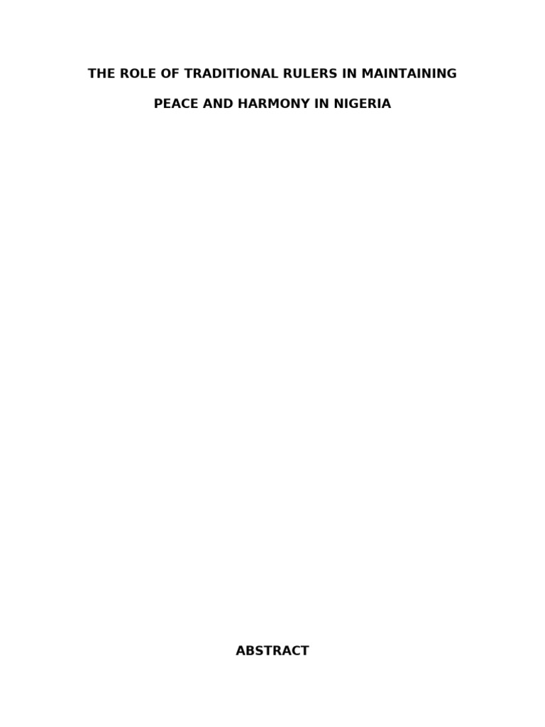 The Role of Traditional Rulers in Maintaining Peace and Harmony in ...