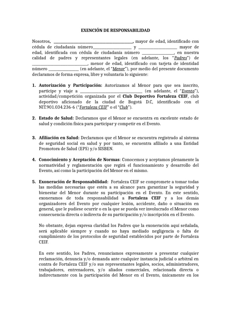 EXENCIÓN DE RESPONSABILIDAD | PDF