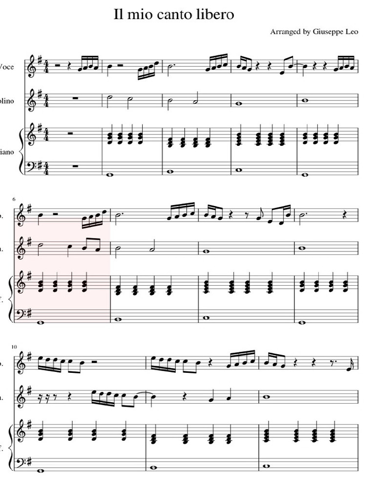 Il Mio Canto Libero in Sol | PDF