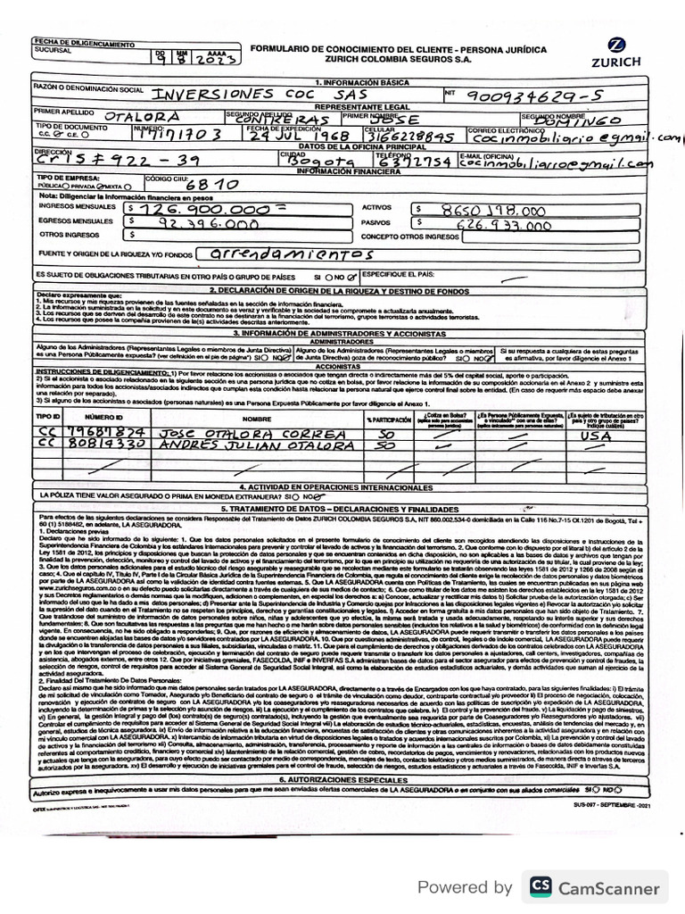 formularios ZURICH | PDF