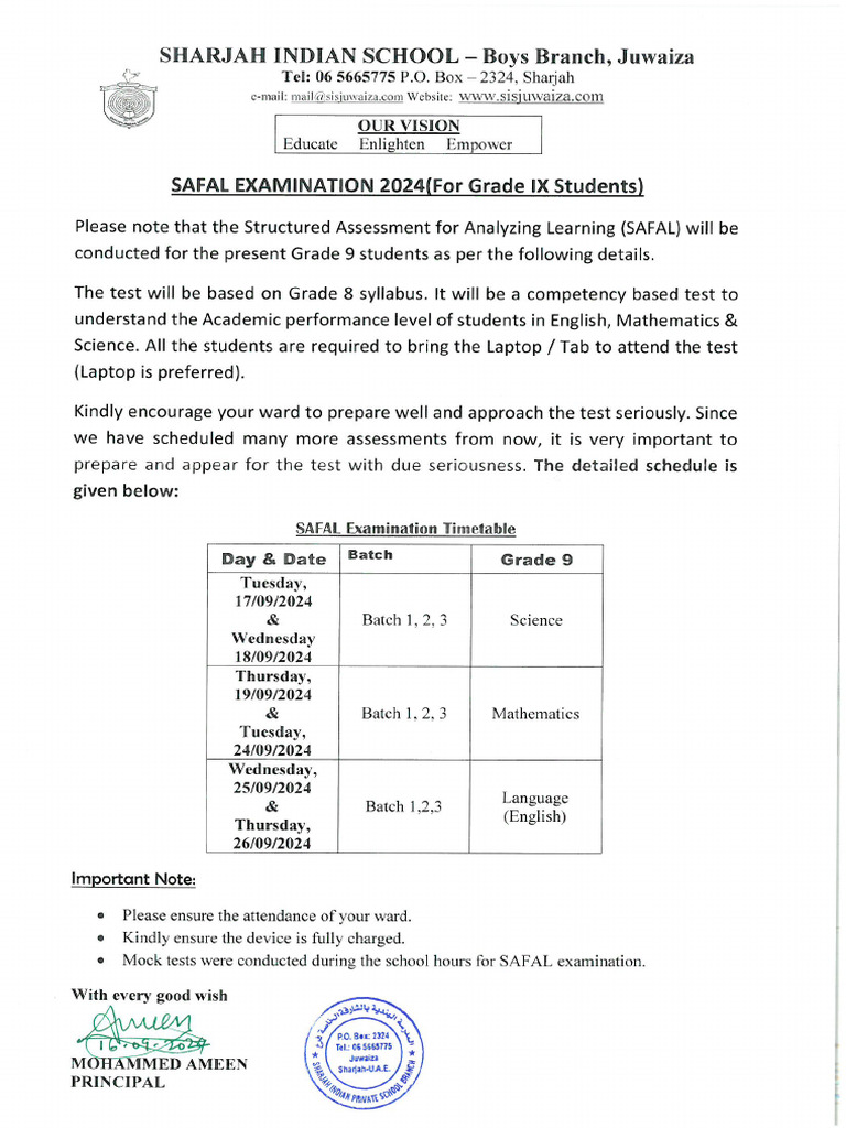 Safal Exam TT - Grade 9 | PDF