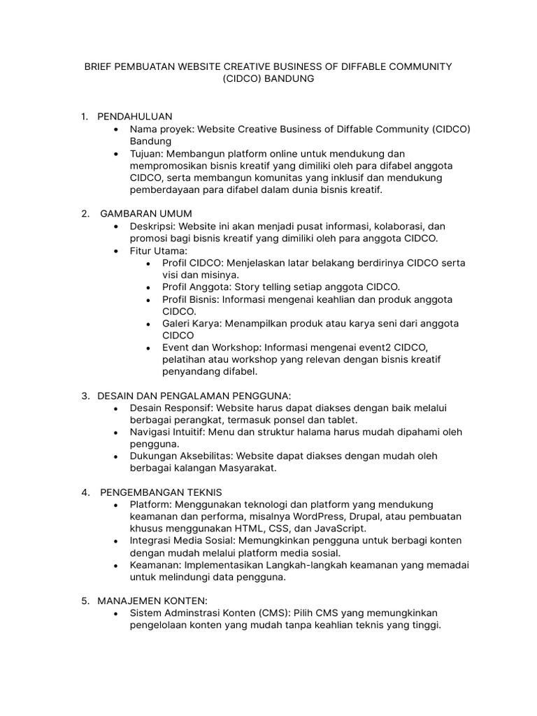 Brief Pembuatan Website Creative Business of Diffable Community | PDF