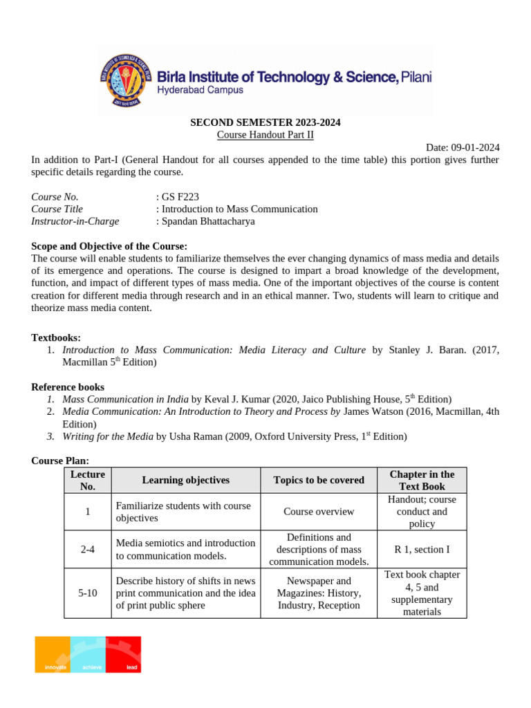 GS F223 Introduction To Mass Communication | PDF