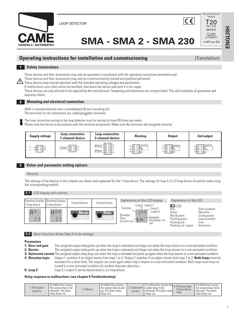 Came-SMA-SMA2-Loop-Detector-Manual 2 | PDF
