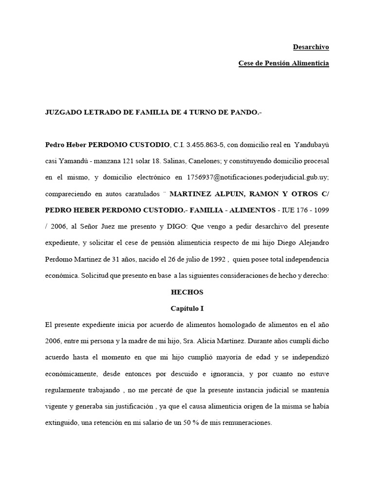 Cese de Pensión Alimentícia Judicial | PDF | Política | Ciências Sociais
