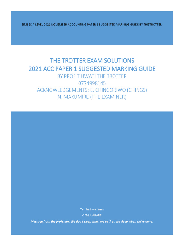 2021 Nov A Acc p1 MG Suggested Marking Guide by Trotter | PDF