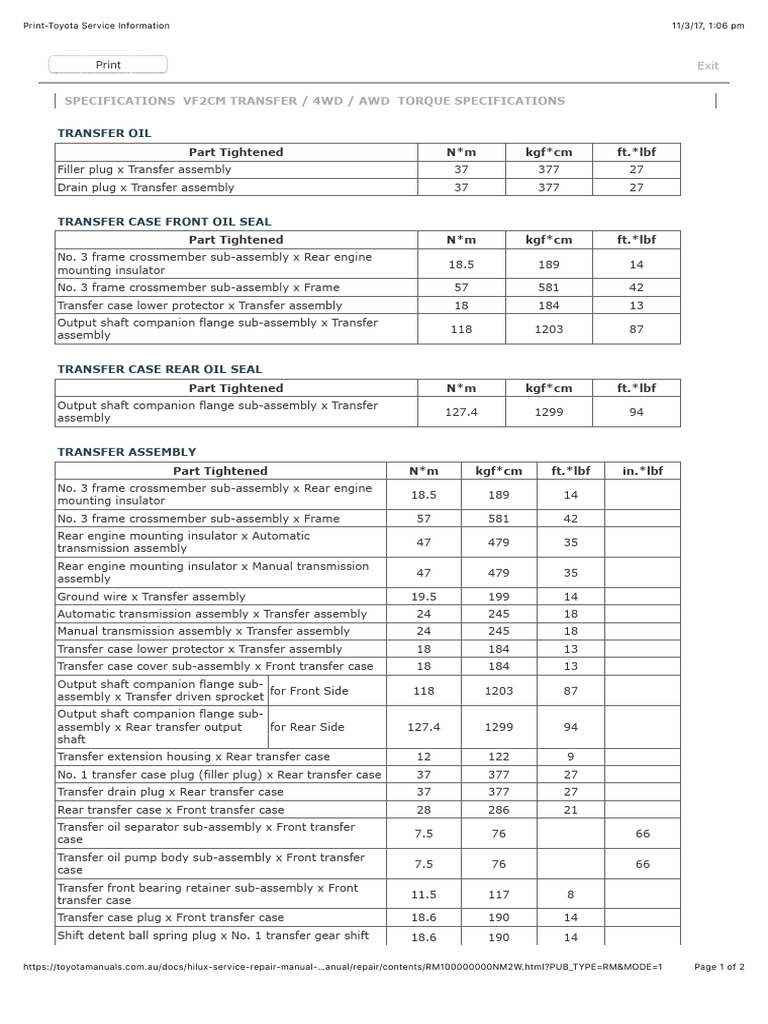 TORQUE SPECIFICATIONS | PDF