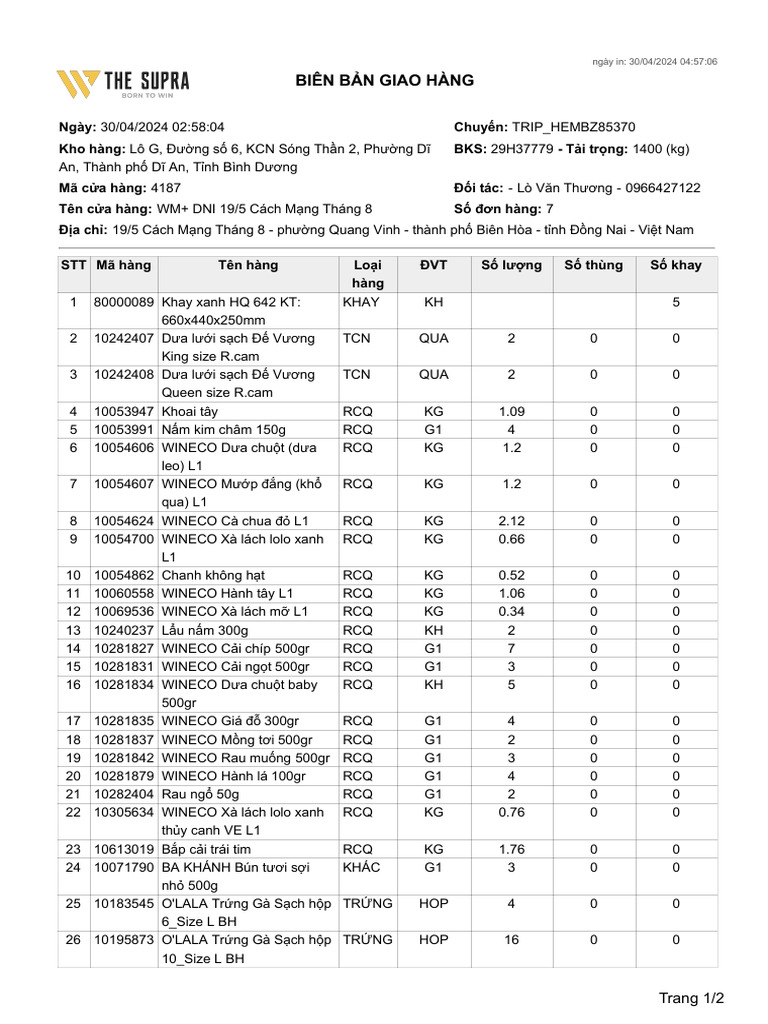Bien Ban Xuat Kho 4187 | PDF