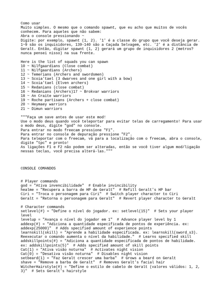 Comandos Do THE WITCHER 3 | PDF