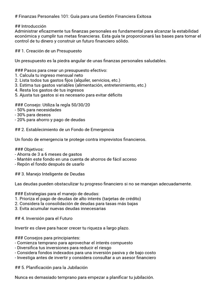 Finanzas Personales 101 | PDF