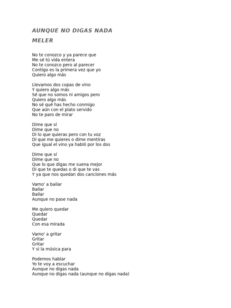 LEtRA CANCION. - AUNQUE NO DIGAS NADA | PDF | Poesía