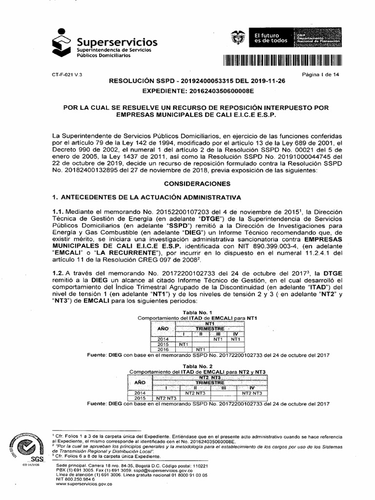 Recurso EMCALI 20192400053315 | PDF