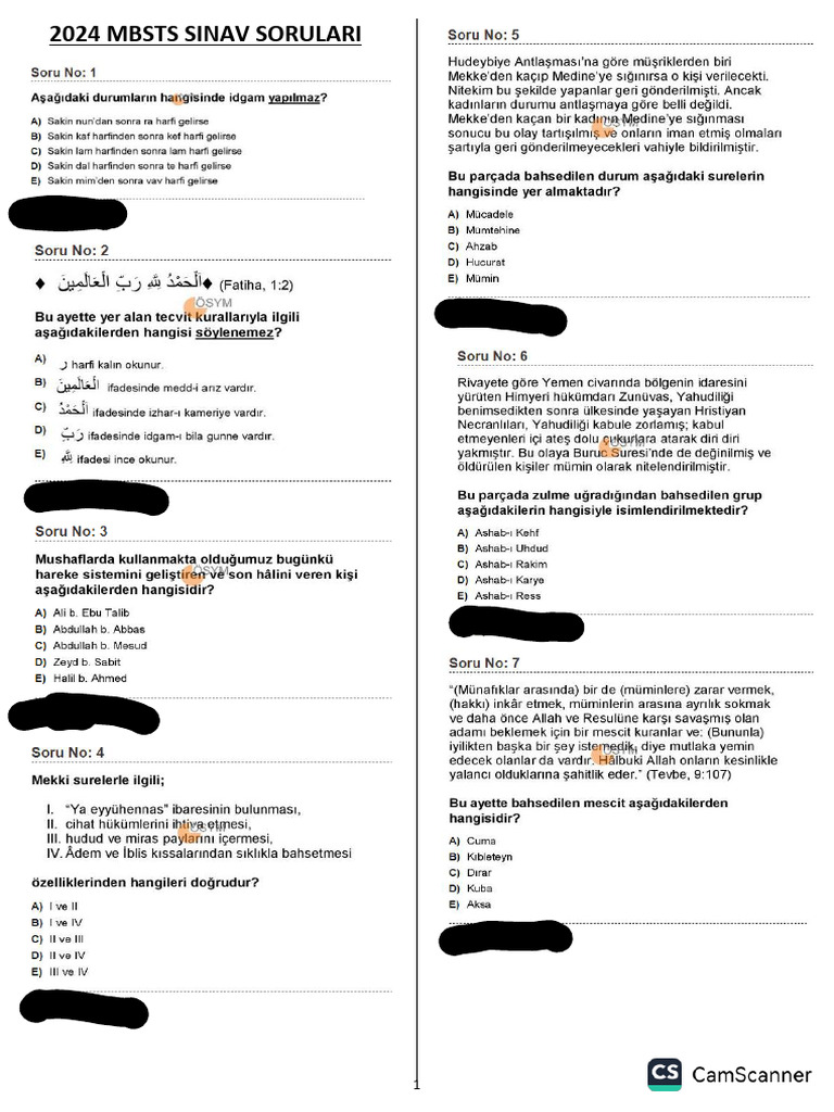 2024 MBSTS Sinav Sorulari-1 | PDF