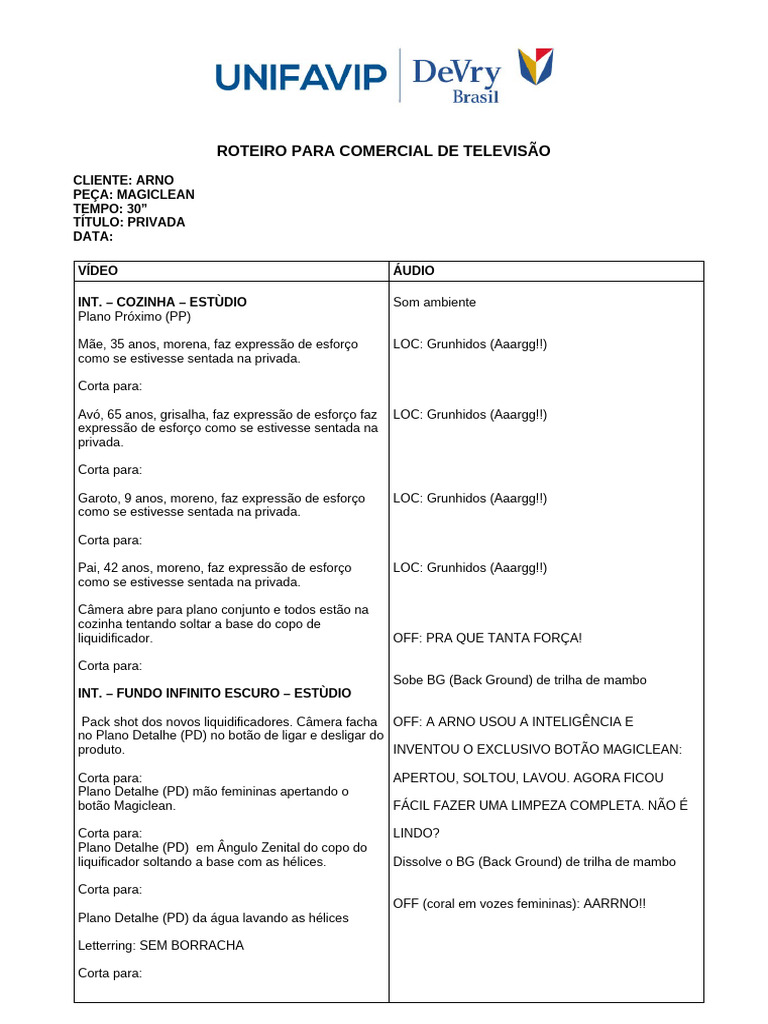 ROTEIROS de COMERCIAIS de TV | PDF