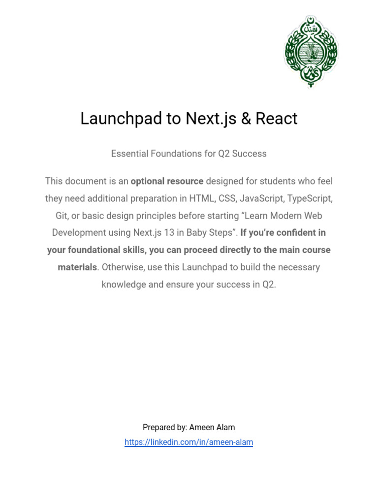Launchpad To Next - Js & React - Essential Foundations For Q2 Success v1.1 | PDF