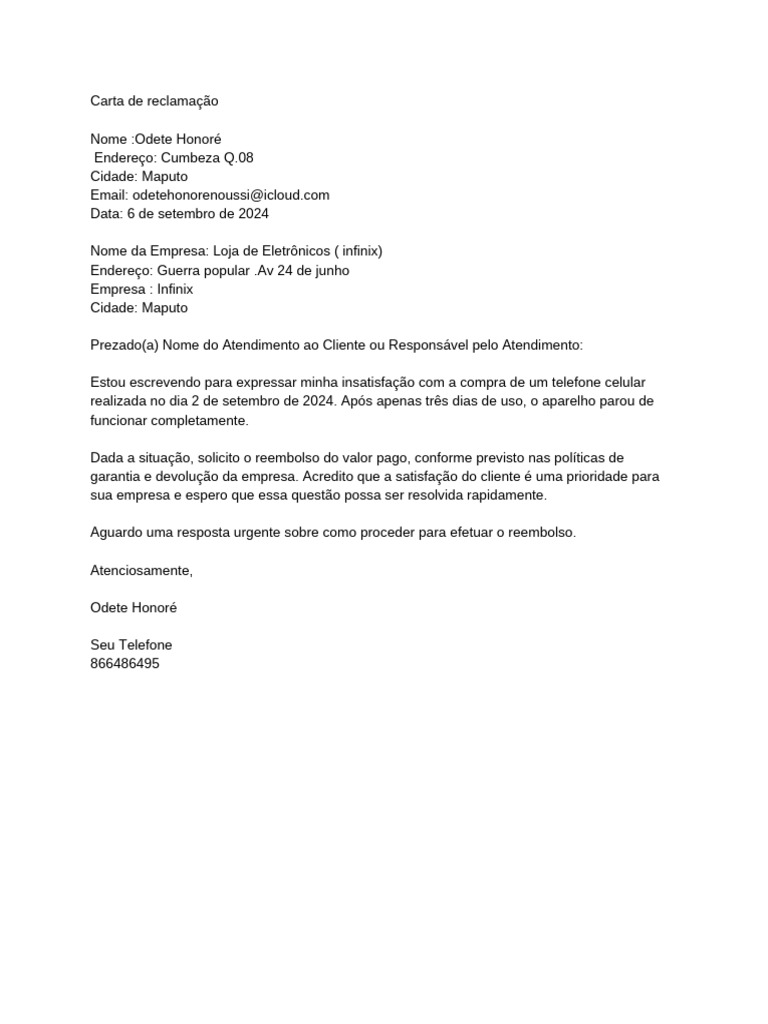 Carta de Reclamação | PDF