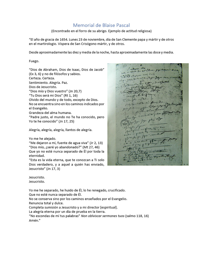 Blaise Pascal's Memorial Reflections | PDF | Social Science