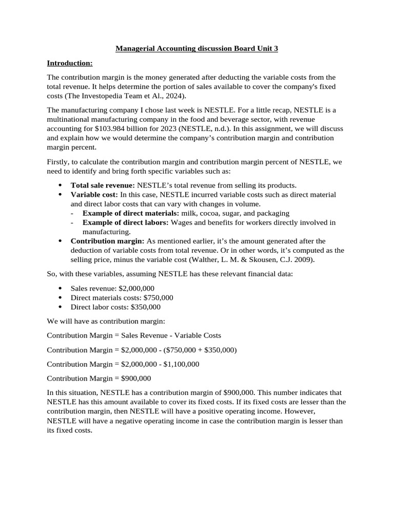 Managerial Accounting Discussion Board Unit 3 | PDF | Economics ...