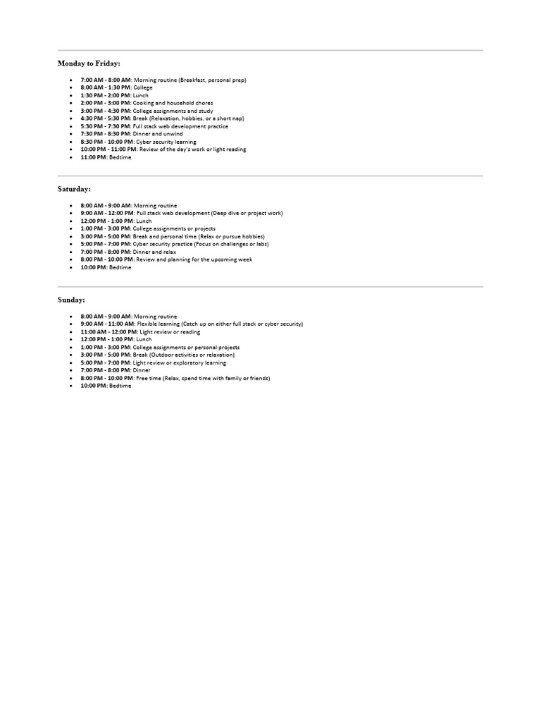 Daily Routine Schedule | PDF