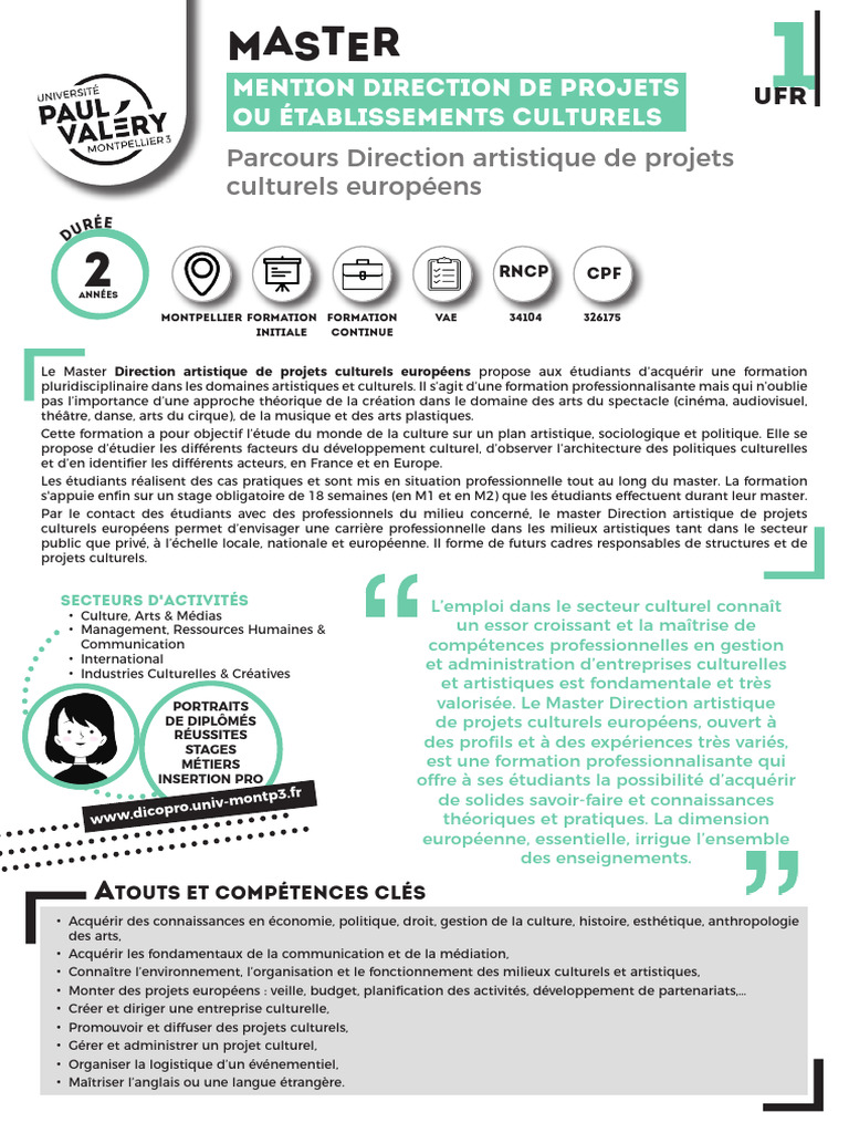 16 - Master DPEC - Direction Artistique de Projets Culturels Européens | PDF