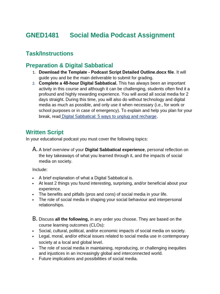 Instructions - Social Media Podcast Assignment | PDF | Podcast | Human ...