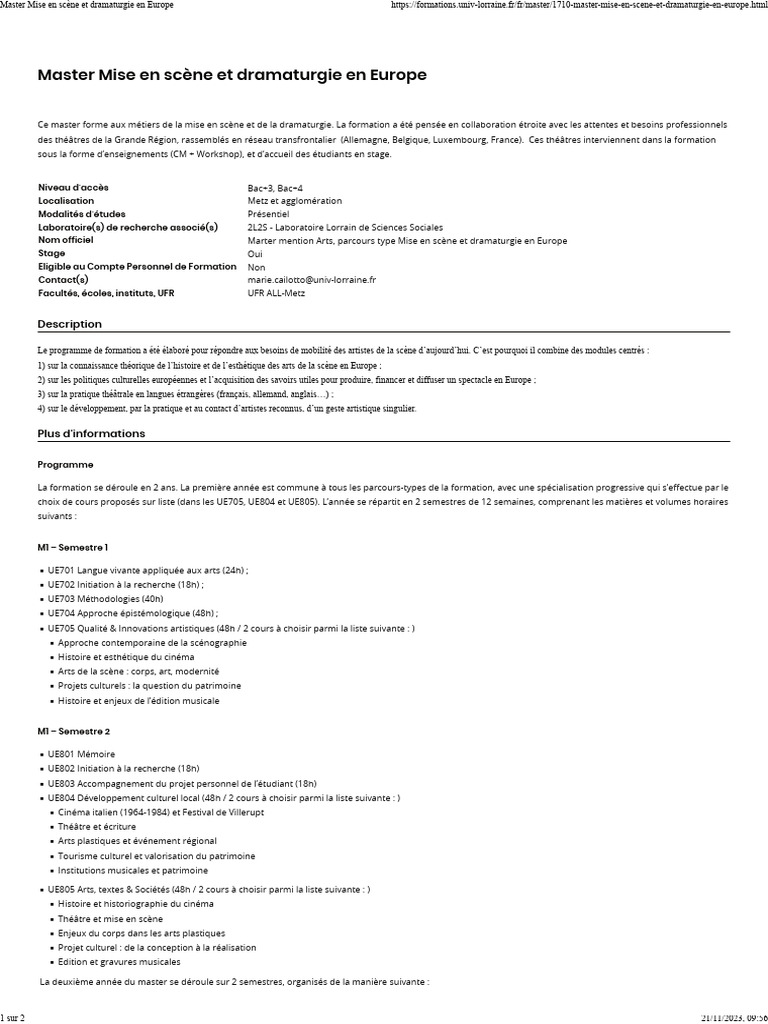 Master Mise en scène (METZ) | PDF
