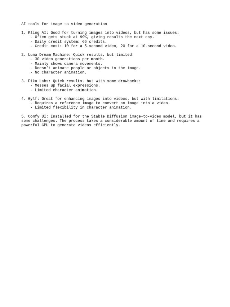 AI Tools For Image To Video Generat | PDF