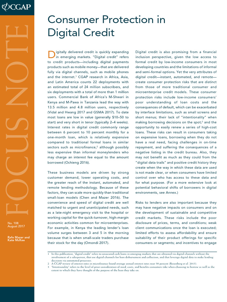 Focus Note Consumer Protection in Digital Credit Aug 2017 | PDF