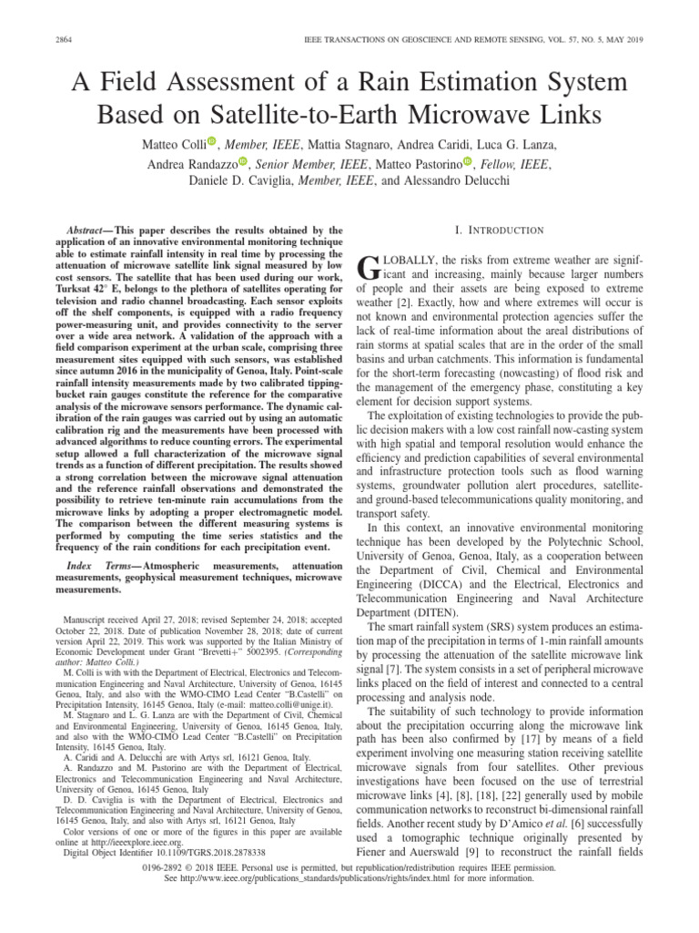 A Field Assessment of A Rain Estimation System Based On Satellite-To-Earth Microwave Links | PDF