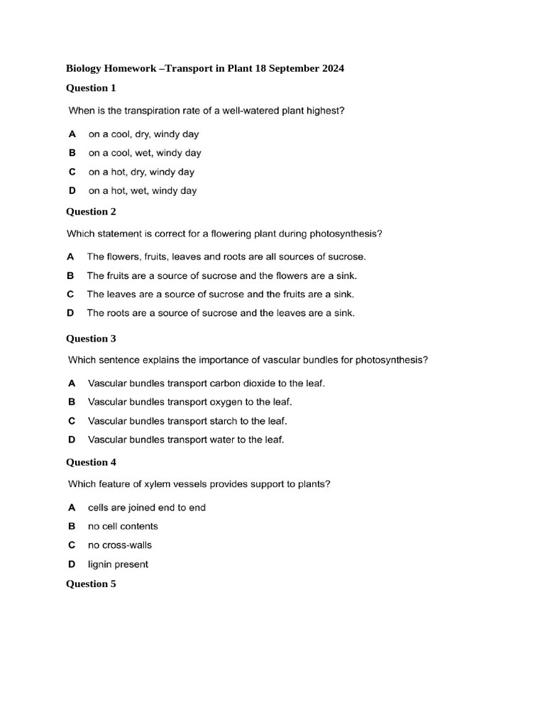 Biology Classwork 18 September 2024 | PDF