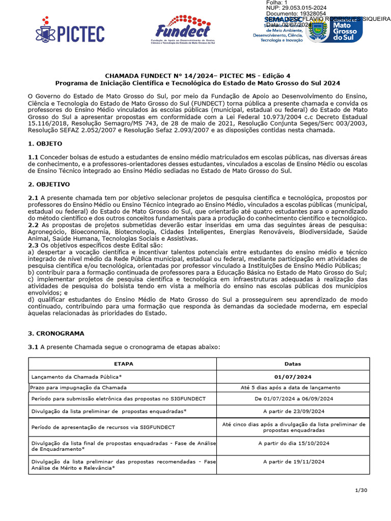 Chamada Fundect | PDF