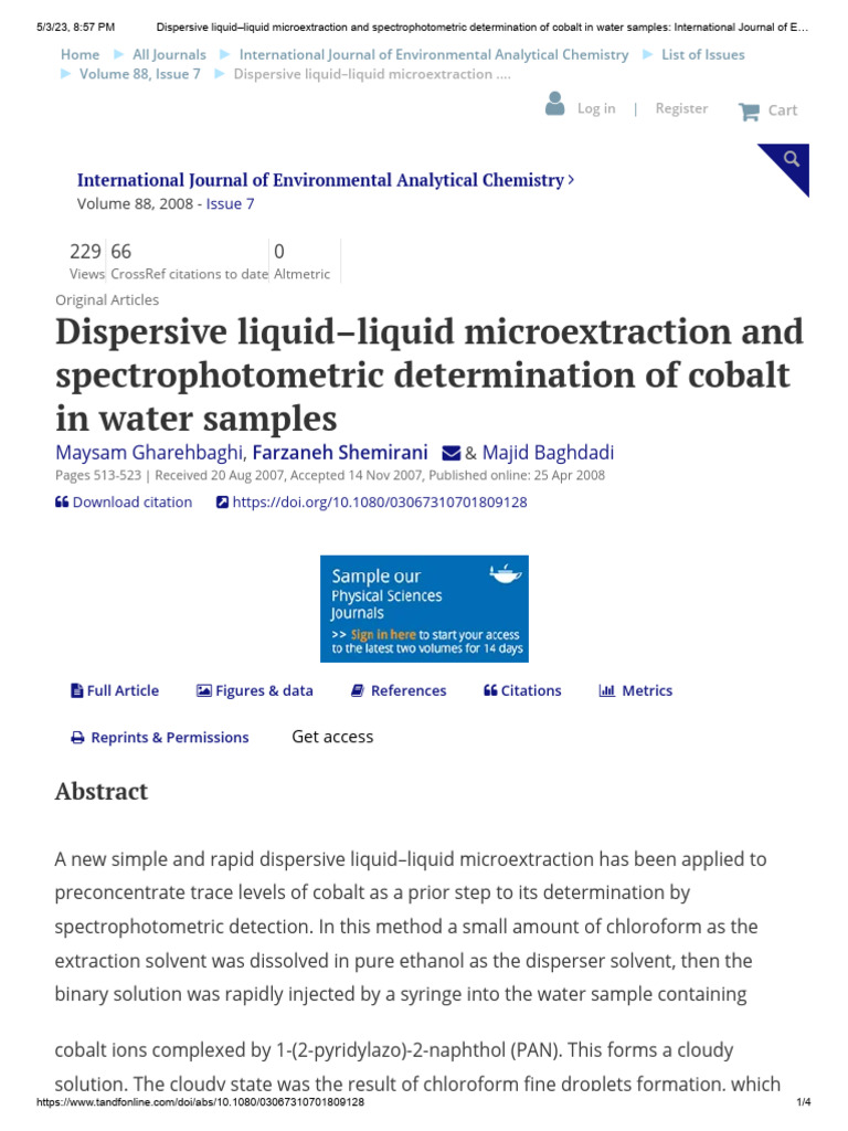 Dispersive Liquid-Liquid Microextraction and Spectrophotometric Determination of Cobalt in Water ...