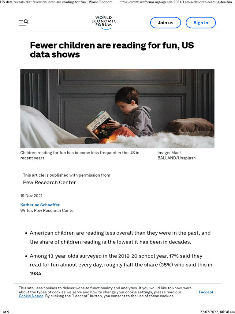 US Data Reveals That Fewer Children Are Reading For Fun World Economic ...