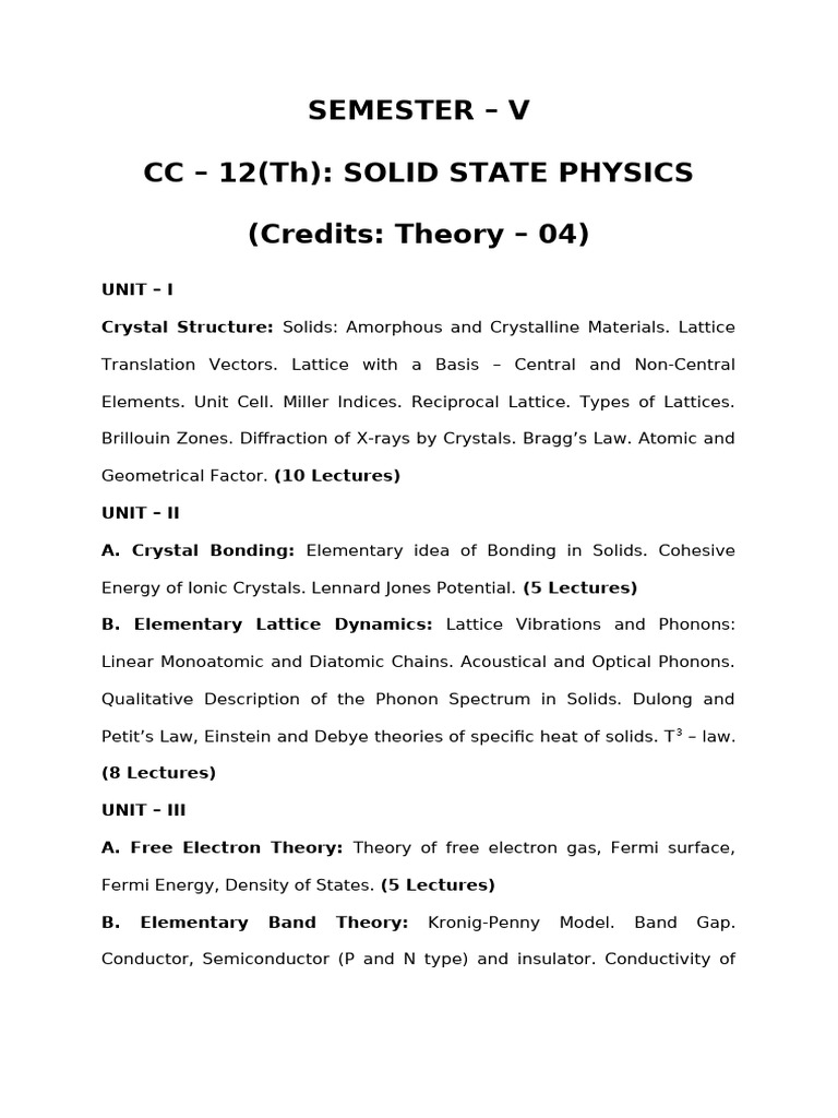 Syllabus - Solid State Physics | PDF