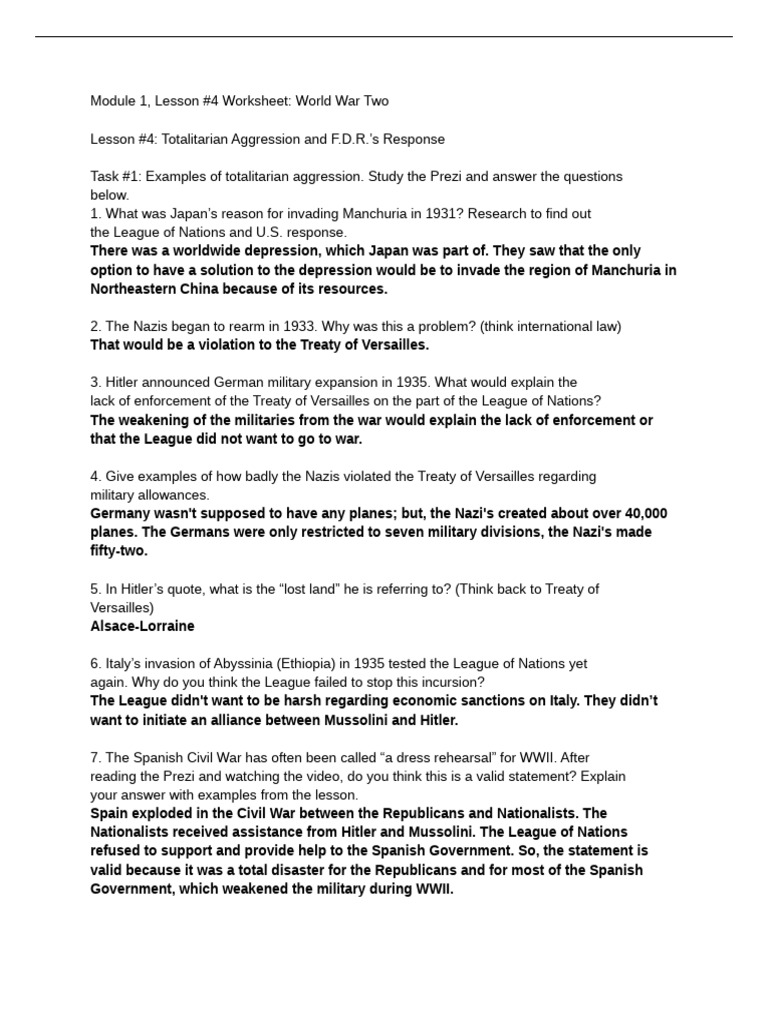 Module 1 Lesson 4 Worksheet World War Two | PDF | Adolf Hitler | League ...