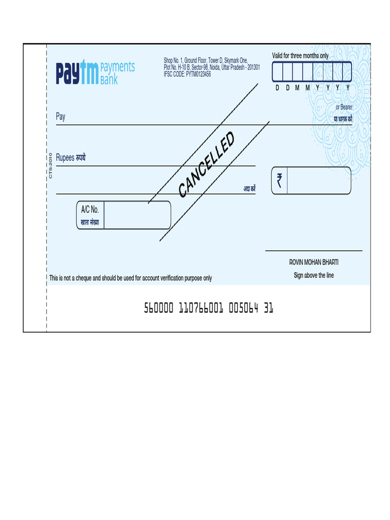 91XXXXXX0596 Cancelled Cheque | PDF
