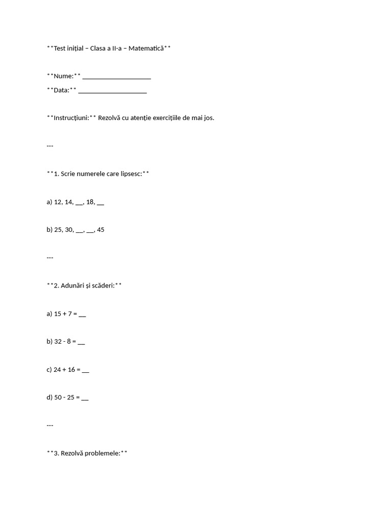 Test Iniția Clasa 2 | PDF