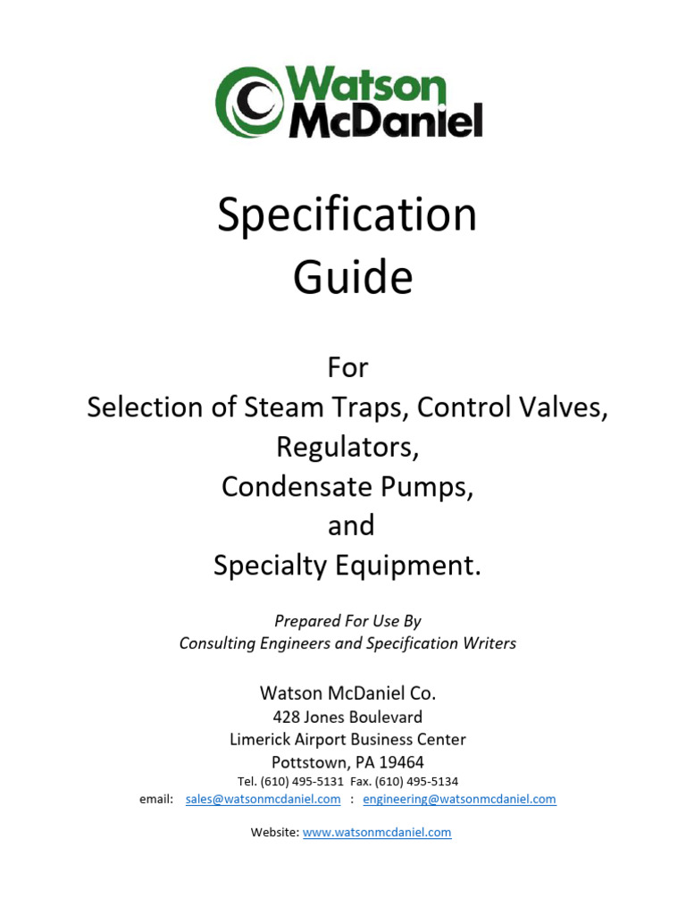 Watson McDaniel Master Product Specification Guide | PDF