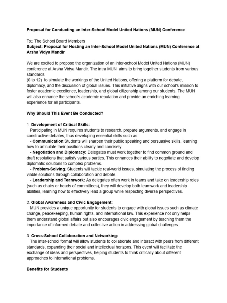 Proposal For InteraSchool MUN | PDF