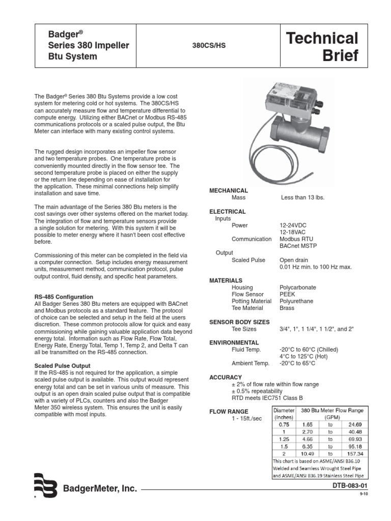 380 Series Technical Brief - Btu Meter | PDF
