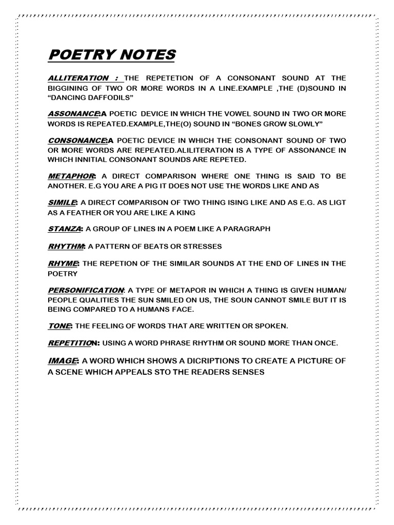 Poetry Notes | PDF | Language Arts & Discipline | Poetry